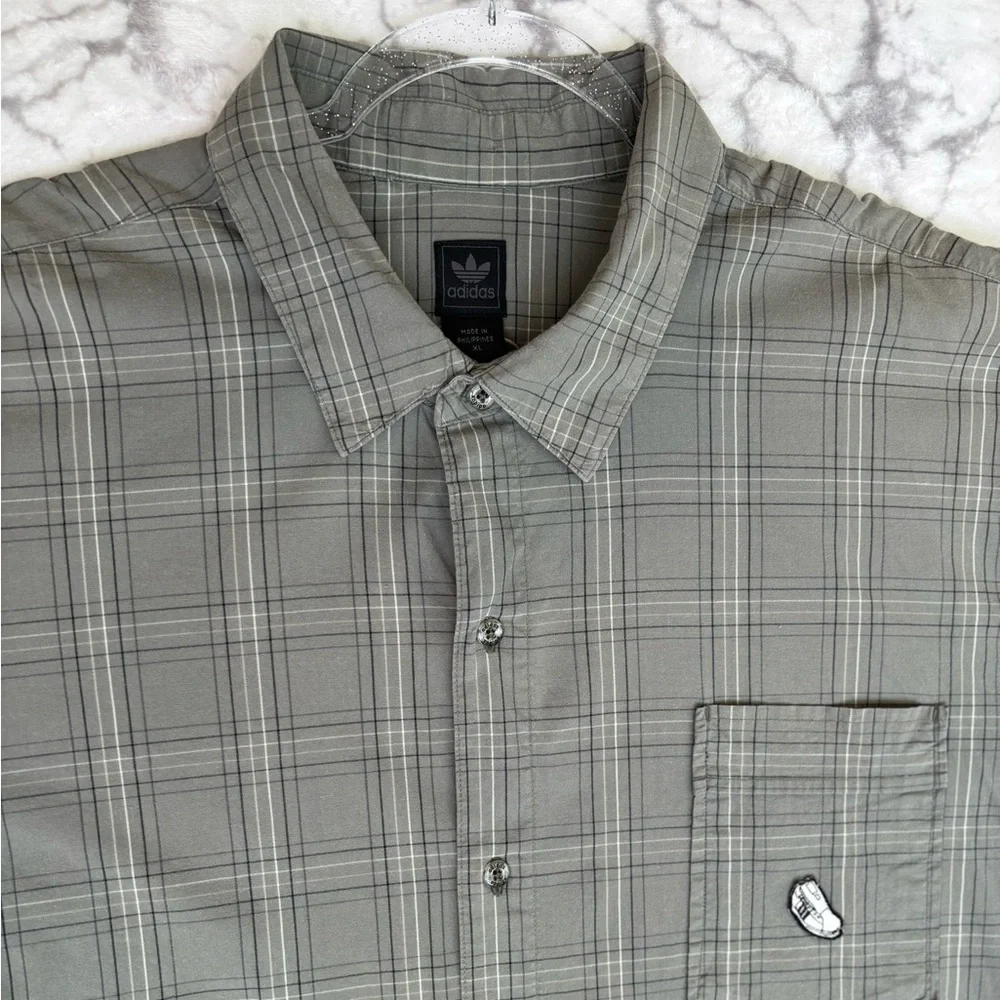 adidas | Shirts | Adidas Superstar Mens Shirt L Gray Black White Plaid ...